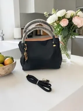 Bags | Navy Blue Pink Womens Leather Tote With Crossbody Strap Nwot ...